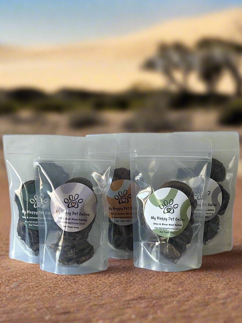 GOURMET EMU & ANISEED MYRTLE PATTIES | Dehydrated Dog Treat at MY HAPPY ...